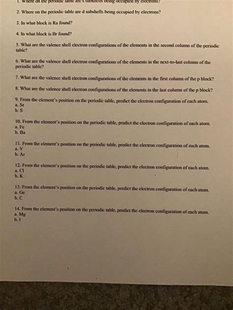 Solved 1 Where On The Periodic Table Are And Subshells Being