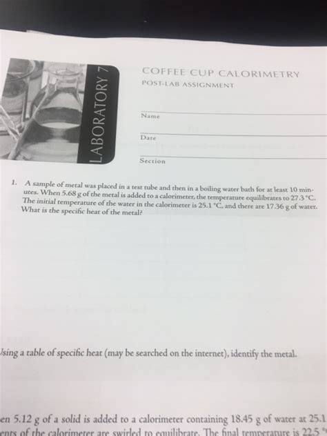 Solved Coffee Cup Calorimetry Post Lab Assignment Name Date