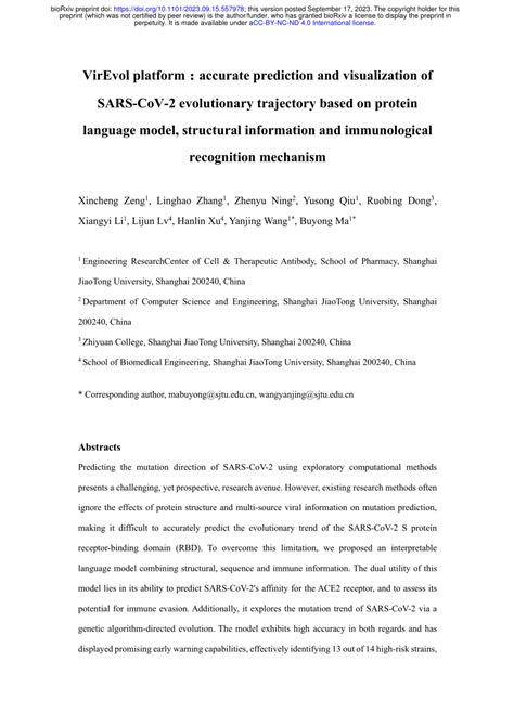 Pdf Virevol Platformaccurate Prediction And Visualization Of Sars