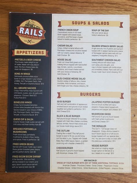 Menu At Rails Craft Brew And Eatery Pub And Bar Seymour
