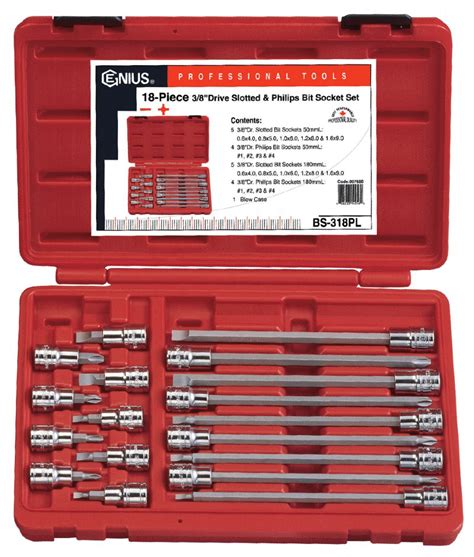 18 Piece 38 Dr Slotted And Philips Bit Socket Set Genius