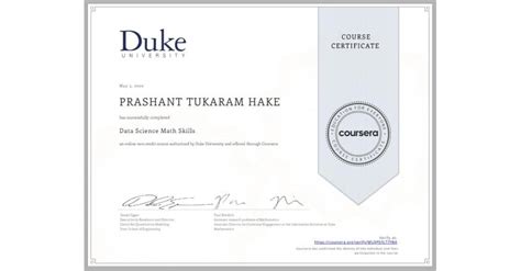 Prashant Hake On Linkedin Completion Certificate For Data Science Math