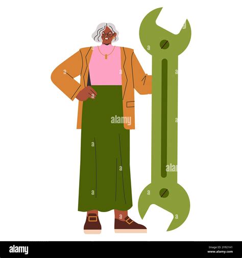 Diversity Concept A Mature Businesswoman With A Large Wrench