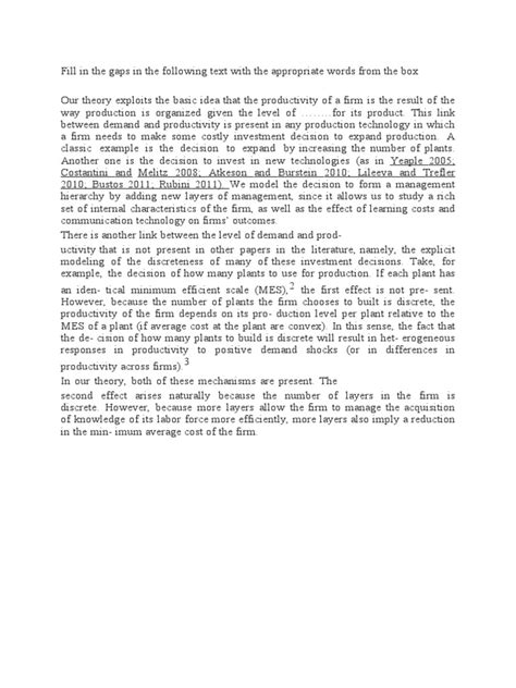 Fill In The Gaps In The Following Text With The Appropriate Words From