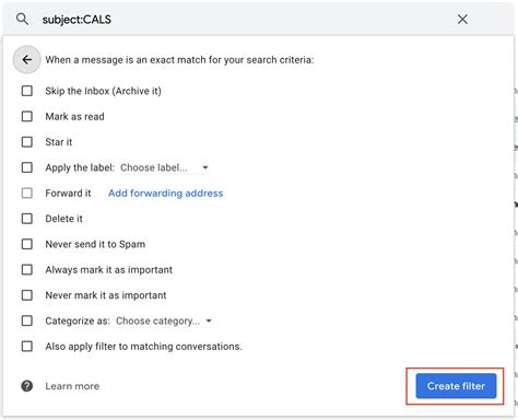 how to create an inbox filter in gmail nc state extension