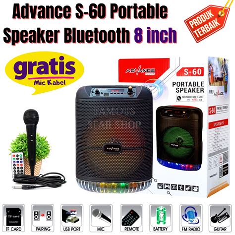 Speaker Advance S 60 Advance S60 Speaker Portable Ampli Meeting Bluetooth 8 Inch Bonus Mic