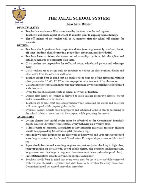 Teachers Rules Pdf Teachers Behavior Modification