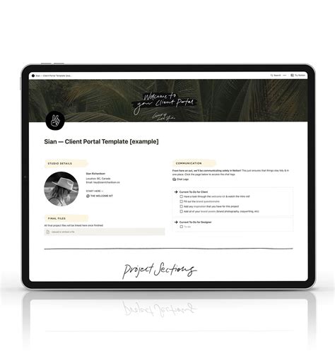 notion client portal template — sian richardson