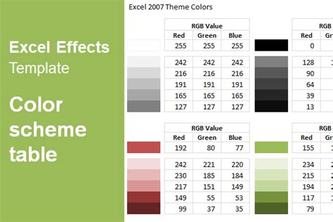 Color Scheme Table For Excel Excel Effects