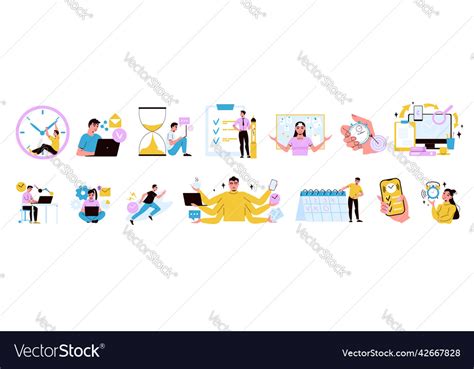Time Management Flat Set Royalty Free Vector Image