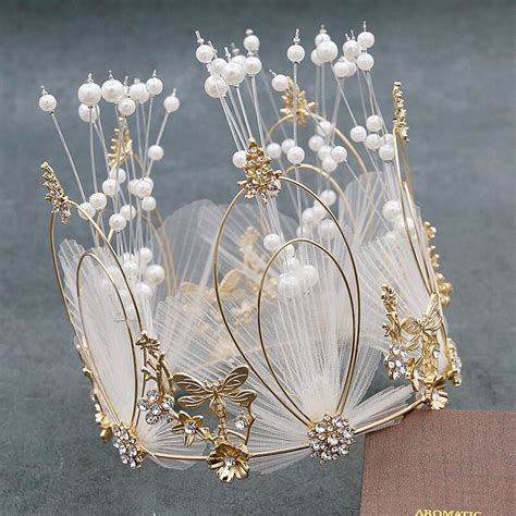 Metal Pearl Princess Crown Cake Topper Shiny Artif Grandado