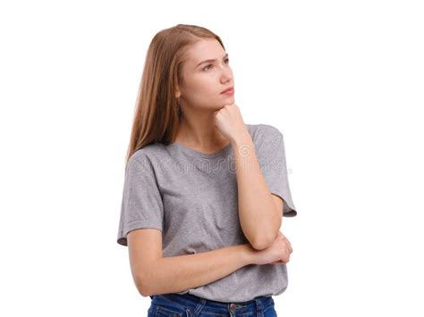 Portrait Of A Beautiful Young Girl Standing Sideways Folded Her Arms