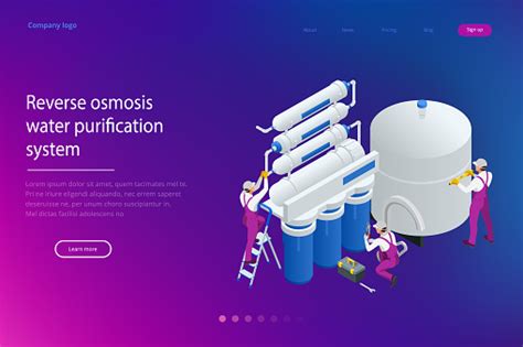 집 개념에 물 여과의 등소 측정 설치 또는 수리 시스템 정화 삼투압 시스템을 수정합니다 식수 위생 작업 집에서 엔지니어링 네트워크 등측투영법에 대한 스톡 벡터 아트 및 기타