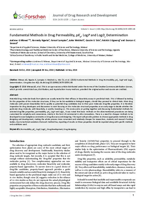 Pdf Fundamental Methods In Drug Permeability Pka Logp And Logdx Determination
