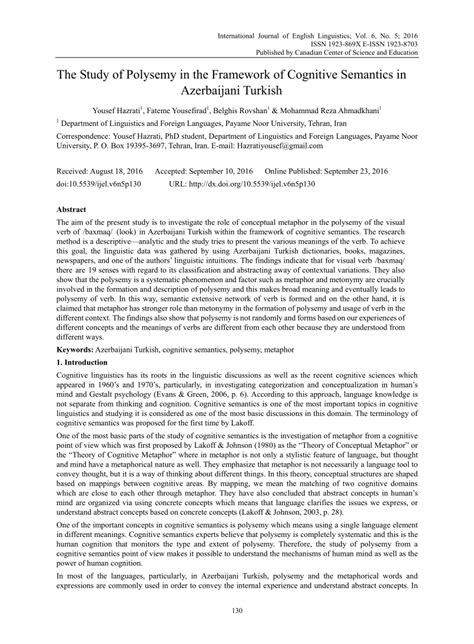 Pdf The Study Of Polysemy In The Framework Of Cognitive Semantics In