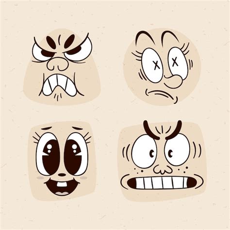 Ilustra o de rosto de desenho animado retrô desenhado Vetor Premium