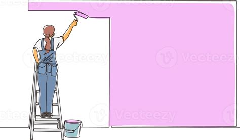 Continu Un Ligne Dessin Peintre Permanent Sur Escalier Des Peintures