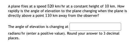 Solved A Plane Flies At A Speed Kmhr At A Constant Chegg