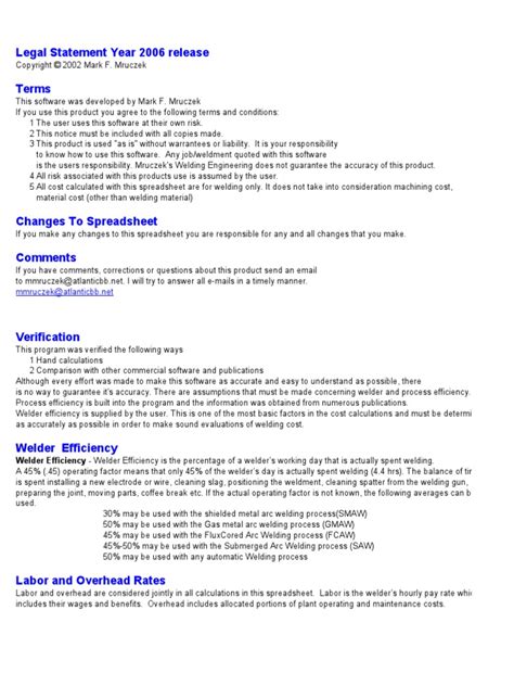 Demo Weld Cost Calc Xl Pdf Welding Construction