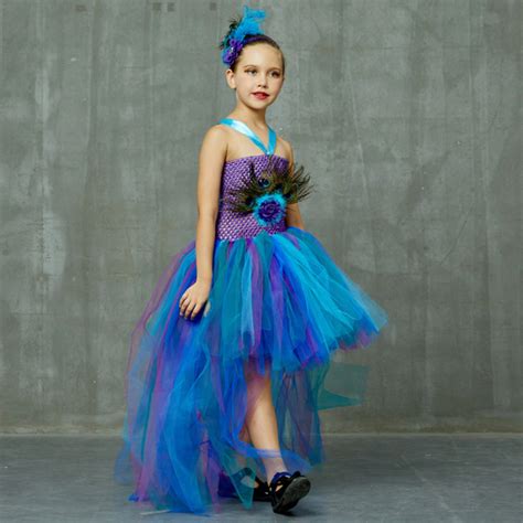 Fancy Peacock Feather Girl Pageant Tutu Dress With Headband Unilovers