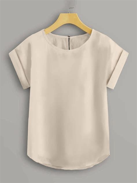Plus Solid Roll Up Sleeve Blouse Plus Size Blouses Roll Up Sleeves