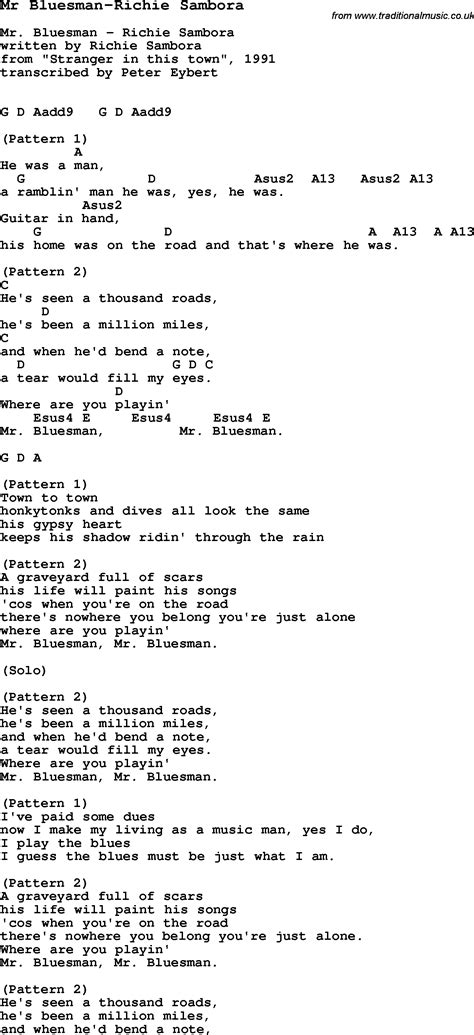 Blues Guitar Lesson For Mr Bluesman Richie Sambora With Chords Tabs