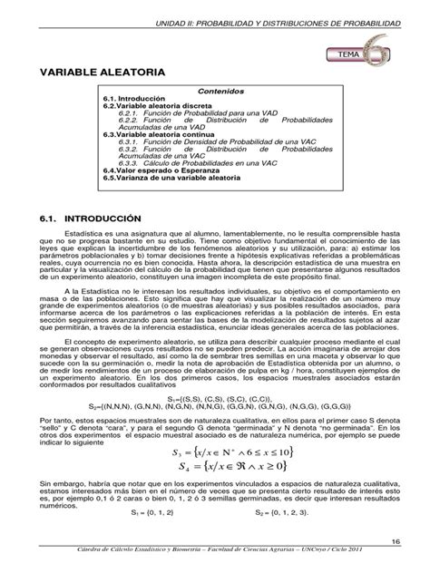 Tema 6 Variable Aleatoria Pdf Variable Aleatoria Probabilidad