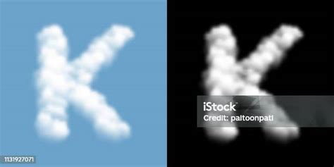 알파벳 대문자 세트 문자 K 구름 또는 연기 패턴 투명 한 그림 격리 된 플 로트에 파란 하늘 배경 불투명 마스크 벡터 Eps
