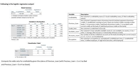 Following Is The Logistic Regression Output Model