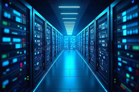 Stepping Into The Heart Of Modern Technology A Server Room Pulsing With Cool Blue Light