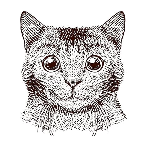 Cabeça de gato vector a ilustração de gravura Vetor Premium