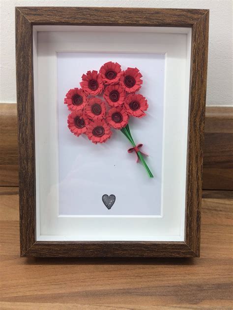 Red Quilled Flower Bouquet In A 5 X7 Inch Box Frame Perfect Etsy