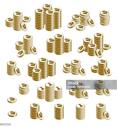 硬幣堆現金錢或賭場籌碼仍然 向量圖示設置 插圖或徽章收集 稅收或稅收的概念 堆美分向量圖形及更多一組物體圖片 一組物體 儲蓄 剪裁圖