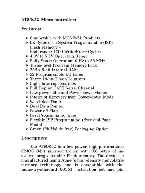 At89s52 Microcontroller Pdf Microcontroller Random Access Memory