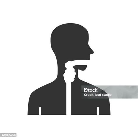 아픈 목 문말 아이콘입니다 협심증 편도선염 영양 운하의 상부 아픈 내부 신체 부위 위장관 실루엣 기호입니다 음수 공간입니다 벡터 절연 그림 개념에 대한 스톡 벡터 아트 및