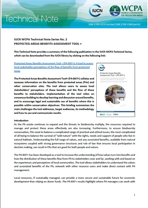 Iucn Wcpa Technical Note Series No Protected Areas Benefits