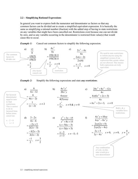 2 2 Simplifying Rational Expressions