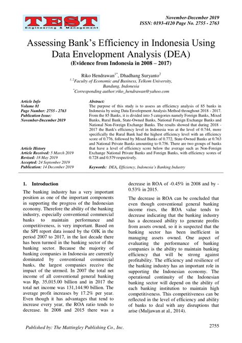 pdf assessing bank s efficiency in indonesia using data envelopment