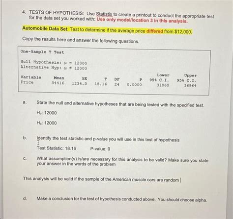 Solved 4 TESTS OF HYPOTHESIS Use Statistix To Create A Chegg Com