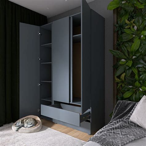 Трикрилен гардероб Еверест ШЛ 3 Лайт Графит 137x52x208 см Emag Bg