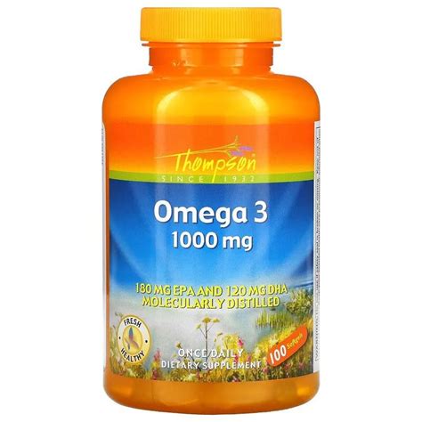 Купить Thompson, омега 3, 1000 мг, 100 мягких гелевых капсул (THO-19320 ...