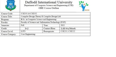 Course Compiler Design Theory Lab Fall Diu Blc