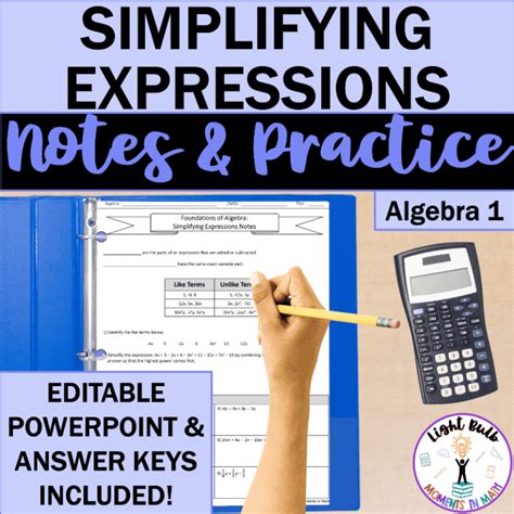 Simplifying Algebraic Expressions Guided Notes And Worksheet Editable