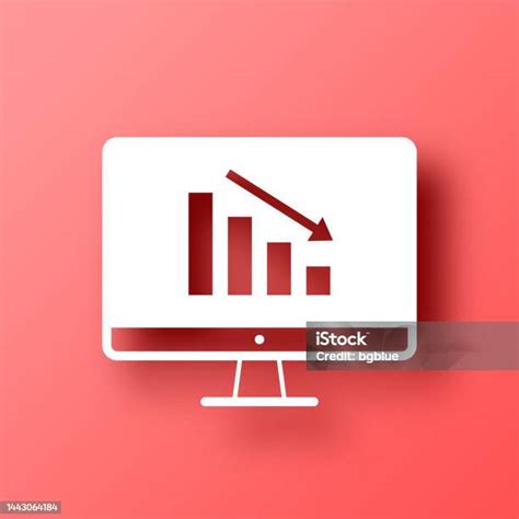 데스크톱 컴퓨터에서 감소하는 차트입니다 그림자가 있는 빨간색 배경의 아이콘 3차원 형태에 대한 스톡 벡터 아트 및 기타 이미지 3차원 형태 감소 개념 Istock