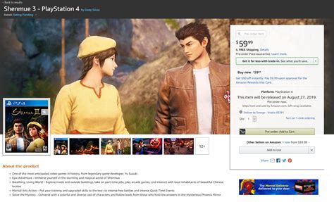 Shenmue 3 pre-order page up on Amazon » SEGAbits - #1 Source for SEGA News