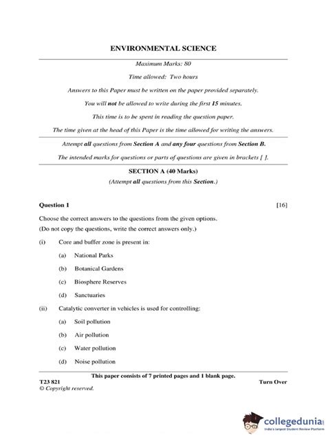 Icse Class 10 Environmental Science Question Paper 2023