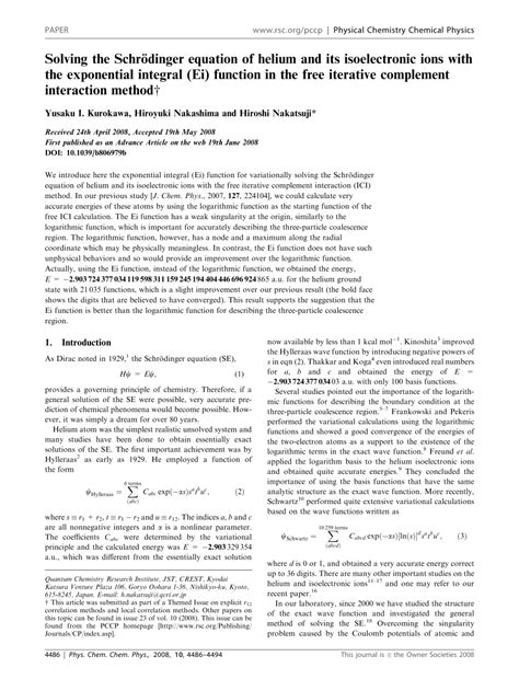 Pdf Solving The Schrödinger Equation Of Helium And Its Isoelectronic