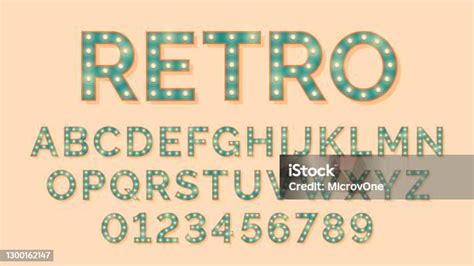 Huruf Bola Lampu Teks Retro Alfabet Bola Lampu Dan Angka Font Vintage