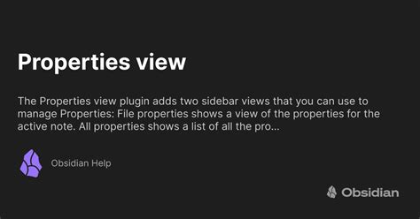 Properties View Obsidian Help