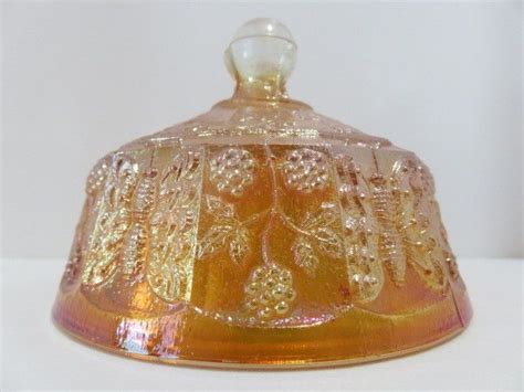 Fenton Butterfly And Berry Marigold Carnival Glass Butter Dish Lid